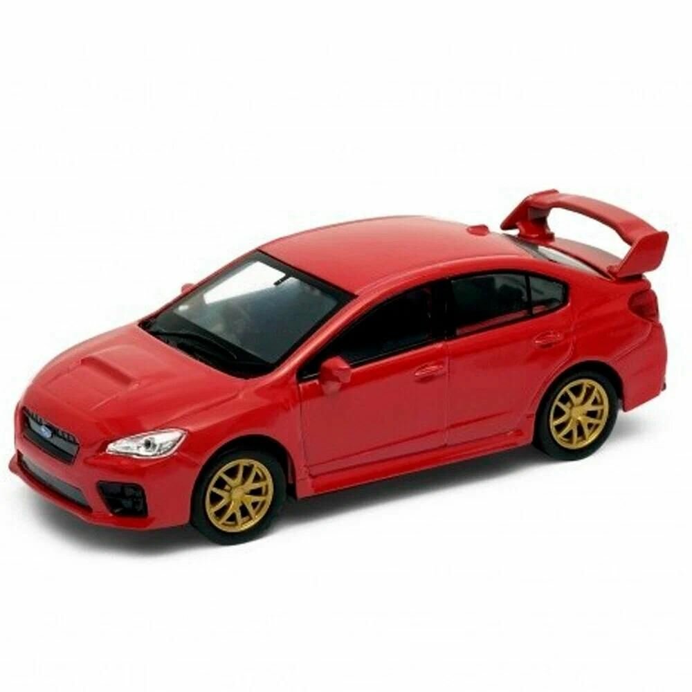 Машинка Welly Subaru WRX STI. масштаб 1:38, металлическая, пружинный механизм, красный цвет
