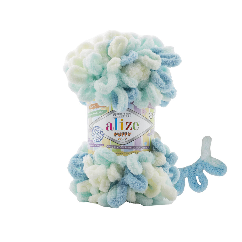 Пряжа для вязания Alize Puffy color 6461 мятный голубой 1 моток 100 гр/9 м 100% микрополиэстер