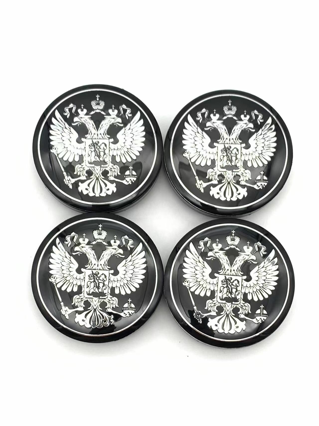 Колпачок на ступицу литого диска на автомобили двуглавый орёл Герб России, размер 56/51 мм, комплект 4 штуки. На диск LADA R17 влезут.