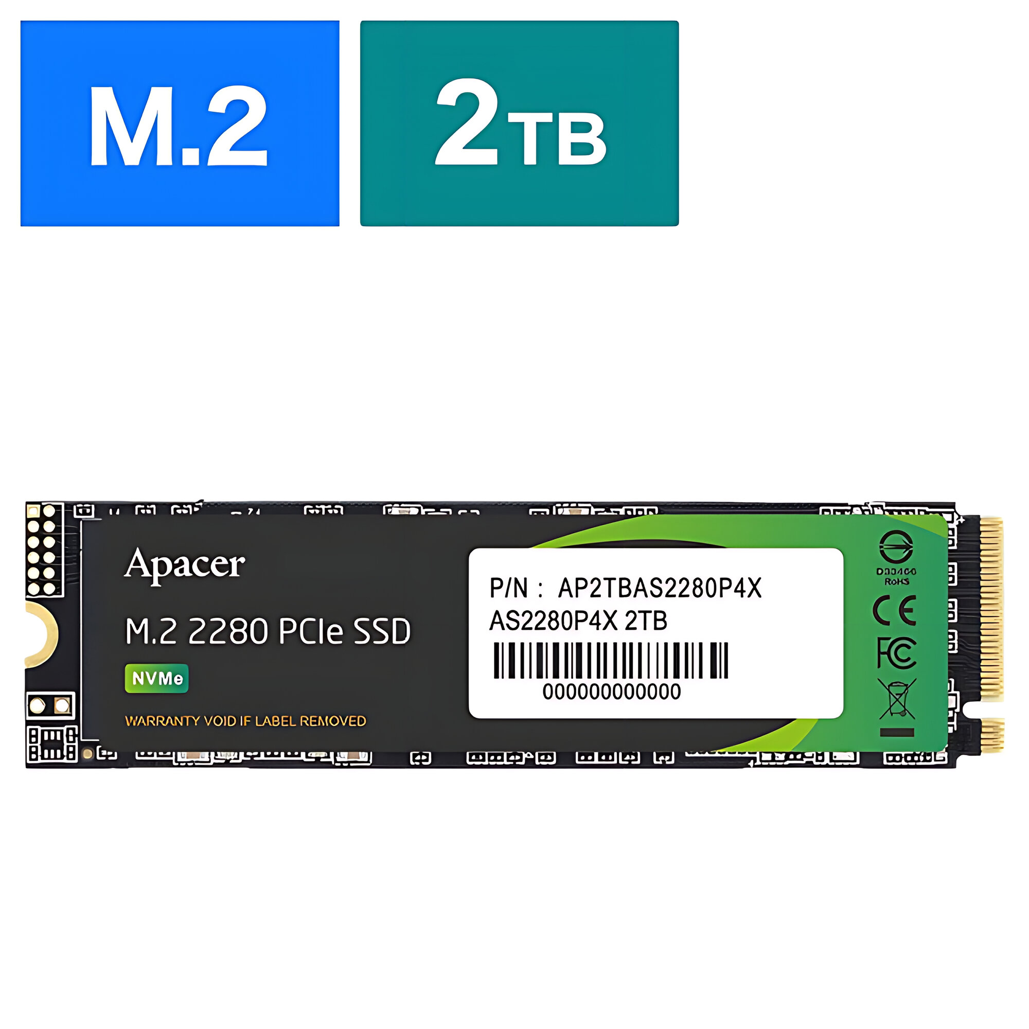 Жесткий диск SSD M.2 2Tb Apacer AS2280P4, 2100/1700MBs, 420000 IOPS, TLC 3D NAND, 2280, PCI-E 3.0 x4 (AP2TBAS2280P4X-1)