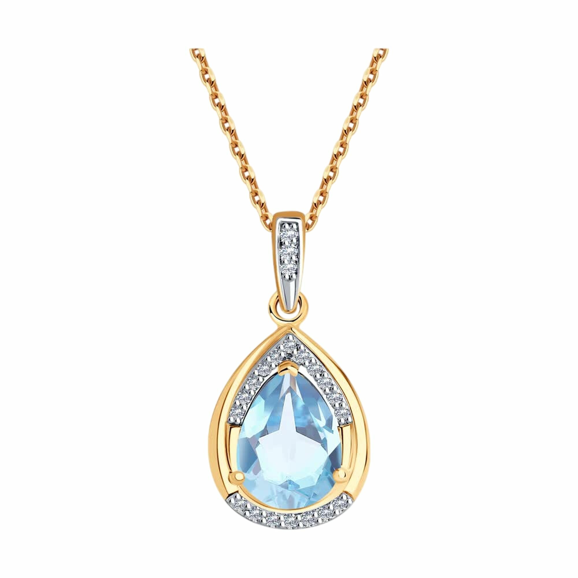 Подвеска, красное золото, 585 проба, топаз, бриллиант