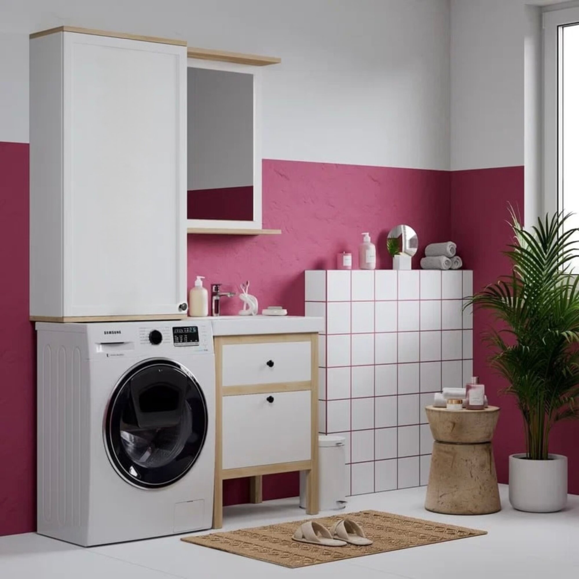 Шкаф закрытый фасад белая эмаль, полки массив ясеня средний 60х117х27 см (ШхВхГ)