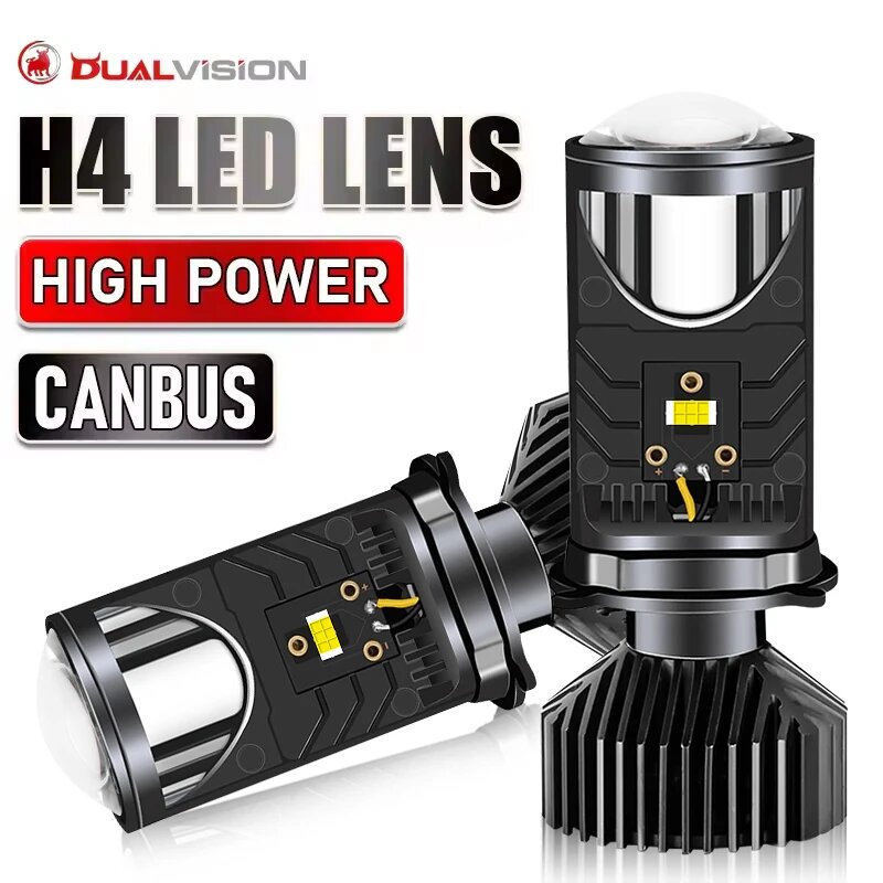 Мини-H4 светодиодные линзы для фар, линзы для проектора Canbus 6500K H4, мотоциклетные автомобильные турбо-лампы дальнего ближнего света, 12 В, 24 В, би светодиодные линзы