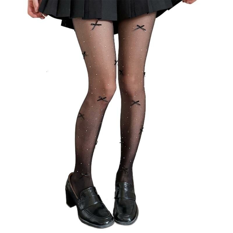 Блестящие колготки с бантом из страз, Черный