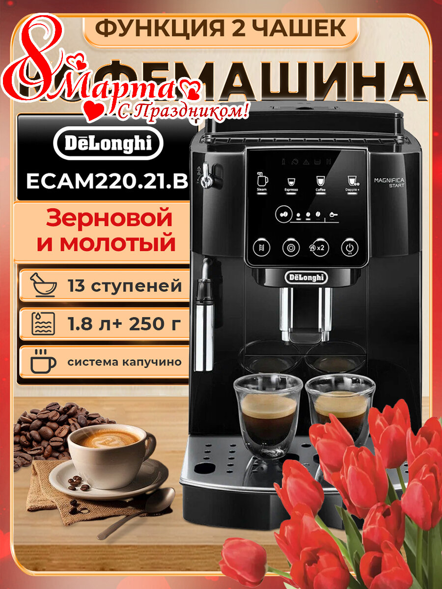 Автоматическая кофемашина DeLonghi Magnifica Start ECAM 220.21 B, чeрный(ECAM 220.22 B)