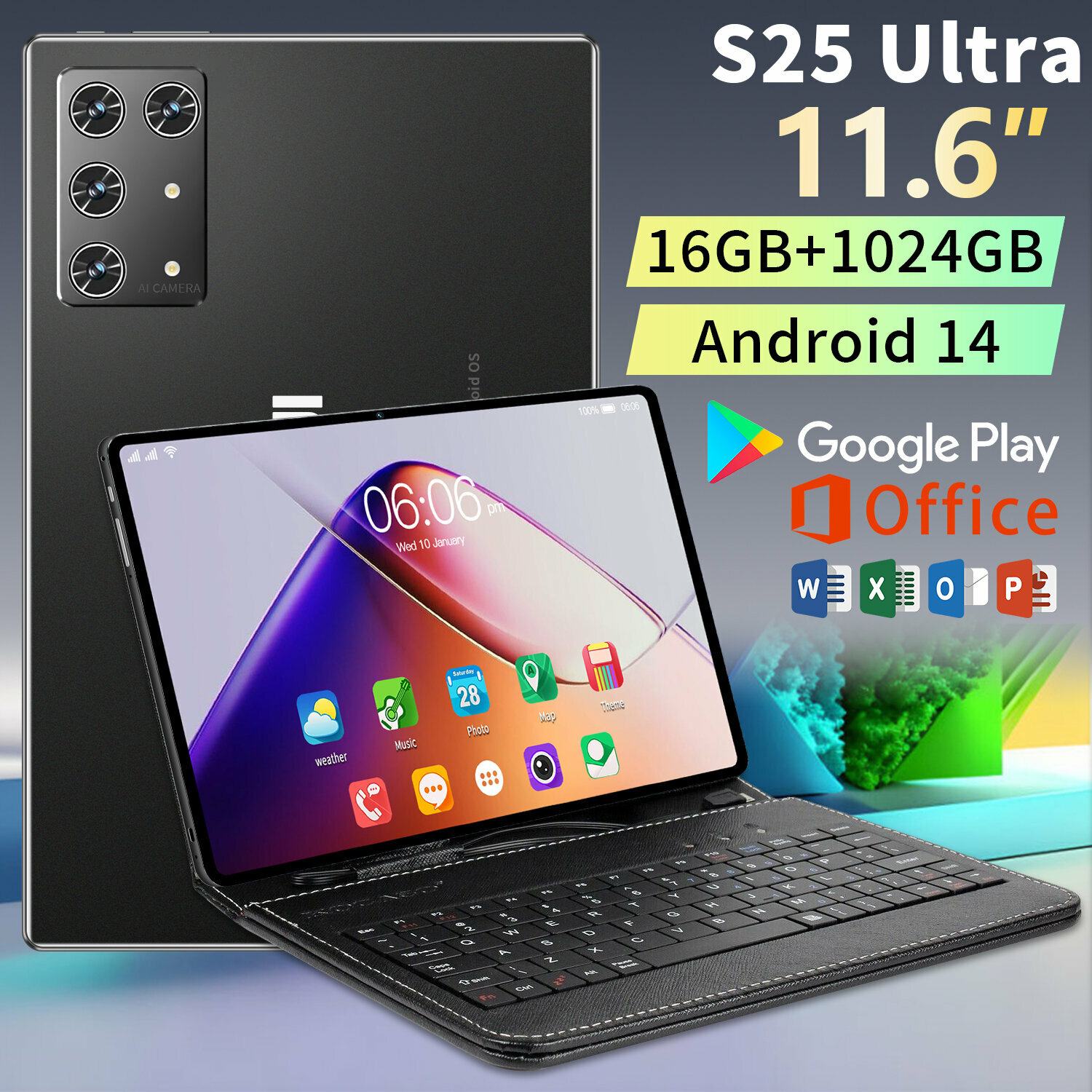 Игровой планшет S25 Ultra, 11.6" Full HD, 16GB+1TB, Android 14, Чёрный(Улучшенный планшет