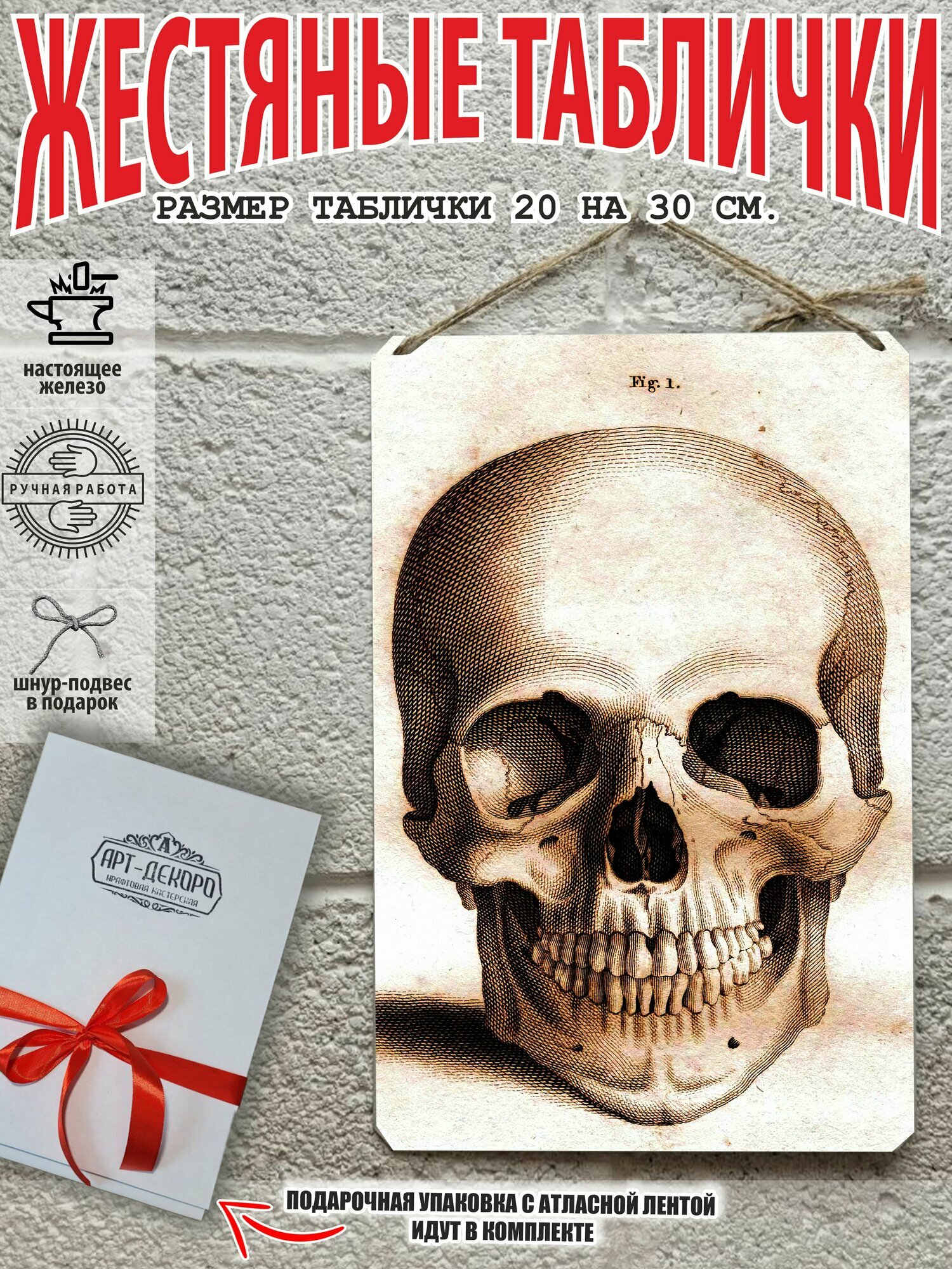 Череп постер на стену 20 на 30 см, готовый подарок мужчине - подарочная упаковка в комплекте
