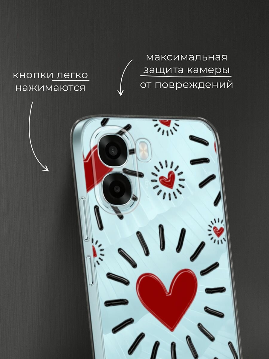 Силиконовый чехол на Oppo A6x / Оппо A6x с принтом Бордовые сердца паттерн — фото 1