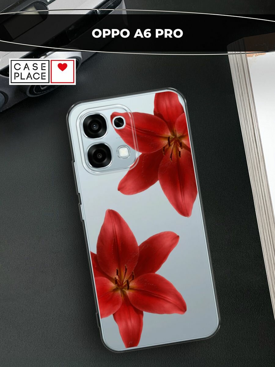 Силиконовый чехол на Oppo A6 Pro / Оппо A6 Про с принтом Два красных цветка