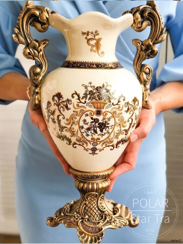 Ваза шинуазри VICTORIA 43 см из гипса и керамики, настольная, 1 шт