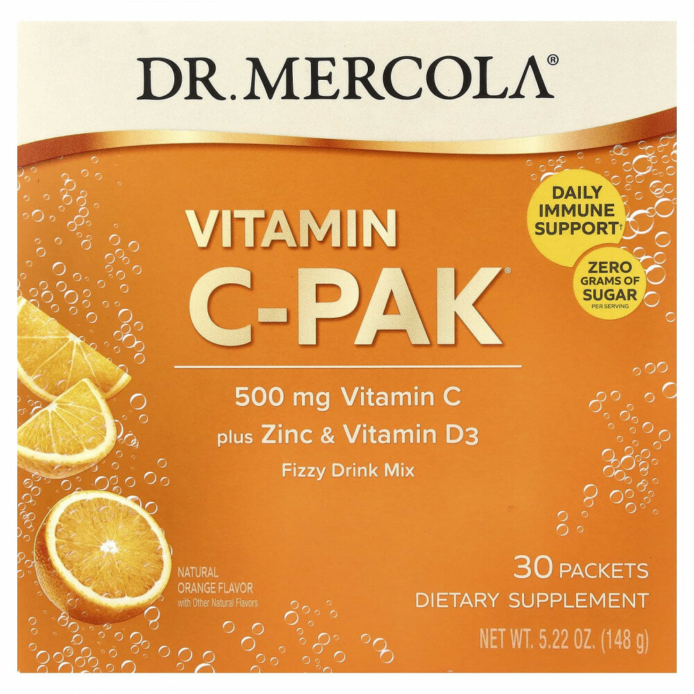 Dr. Mercola, Vitamin C-PAK®, со вкусом натурального апельсина, 30 пакетиков по 4,93 г (0,17 унции)