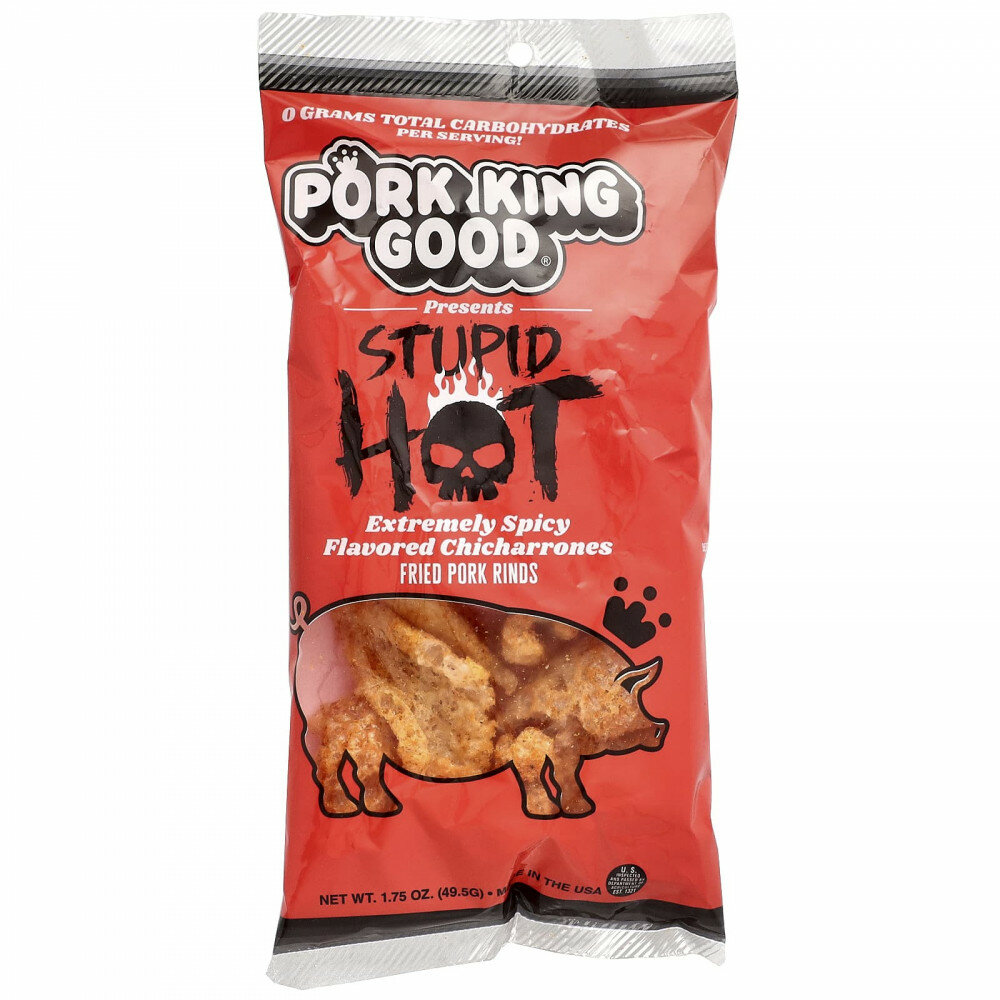 Pork King Good, Ароматизированный Chicharrones, Stupid Hot, очень пряный, 49,5 г (1,75 унции)