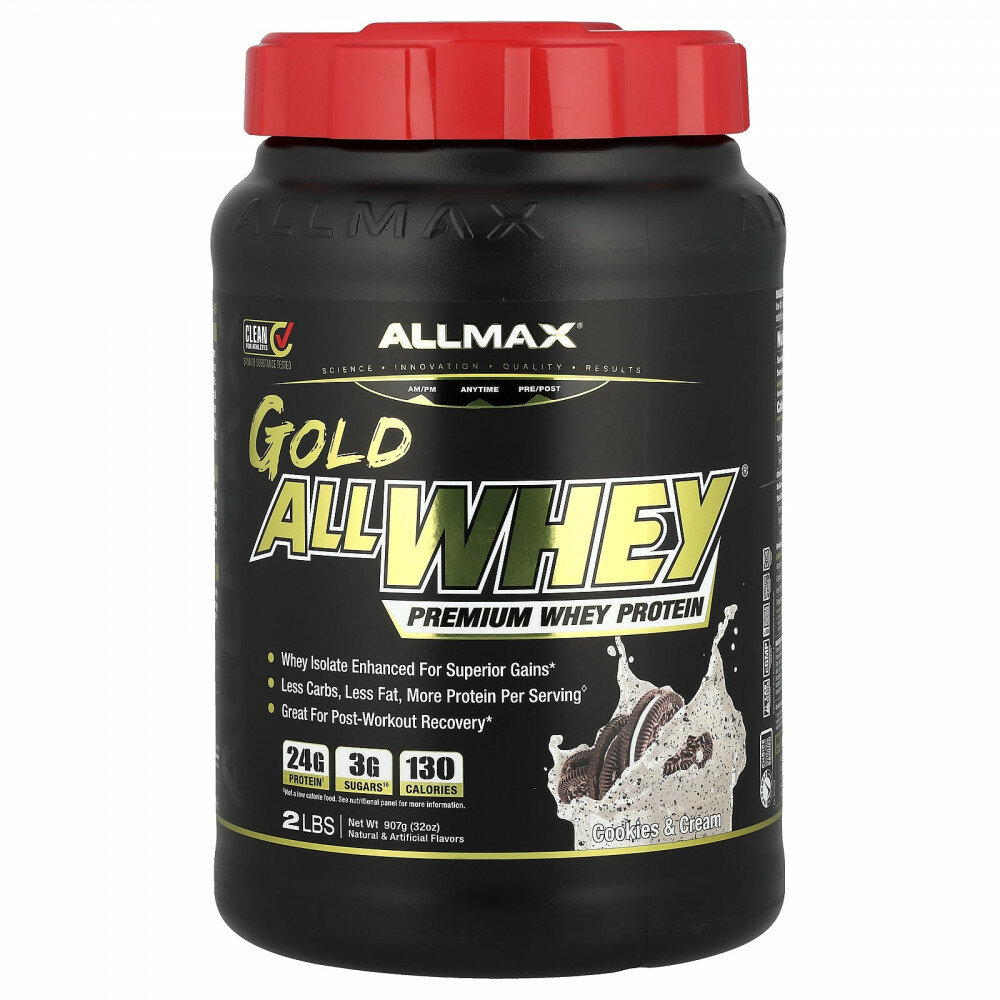 ALLMAX, GOLD ALLWHEY®, сывороточный протеин премиального качества, печенье и сливки, 907 г (32 унции)