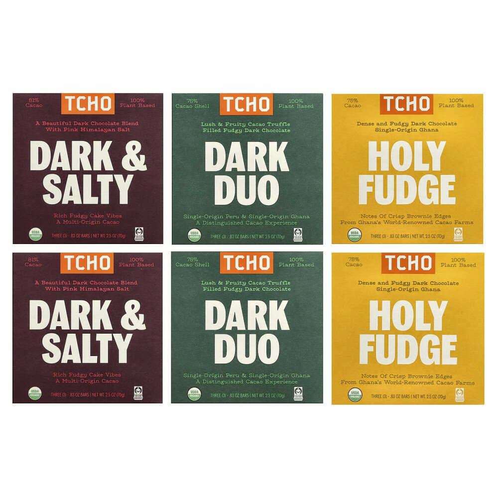 TCHO, темный шоколад, в подарочной упаковке, 18 плиток по 0,83 унции