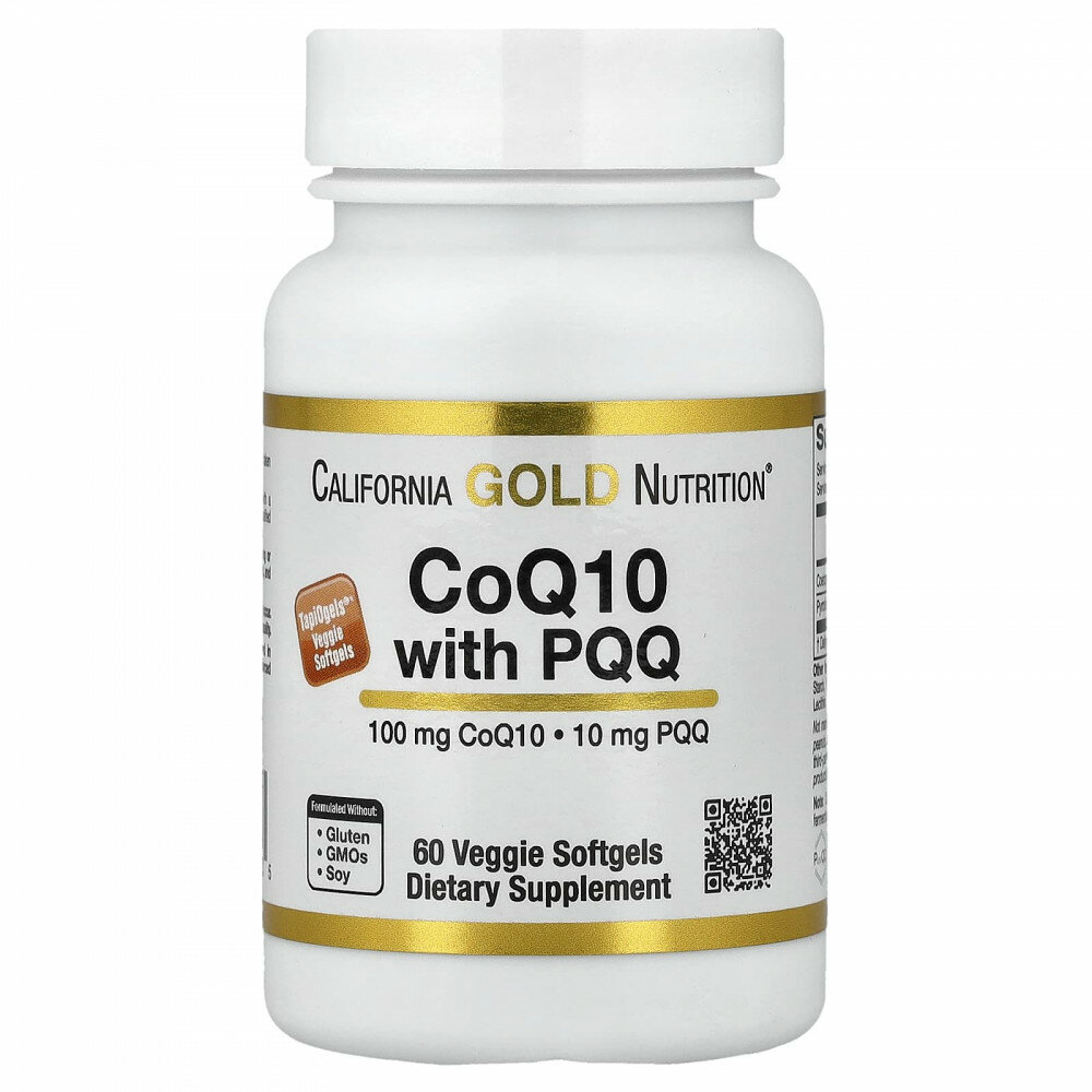 California Gold Nutrition, коэнзим Q10 с PQQ, убихинон класса USP, в растительных капсулах из тапиоки с подсолнечным лецитином, 100 мг, 60 растительных капсул
