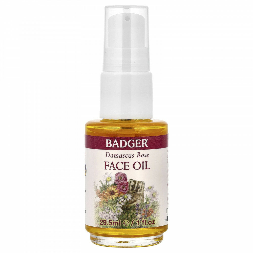 Badger, масло для лица с дамасской розой, для сухой и нежной кожи, 29,5 мл (1 жидк. унция)