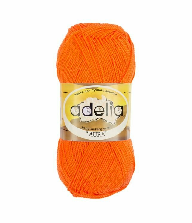 2 шт. Пряжа ADELIA "AURA" 100% акрил 1 шт. х 50 г 250 м 5 м №119 неон. оранжевый