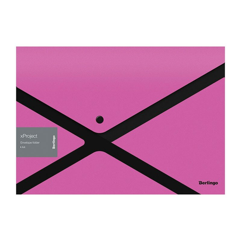 Папка-конверт на кнопке BERLINGO А4 "xProject", фуксия/черная 300мкм (EFb_A4221)