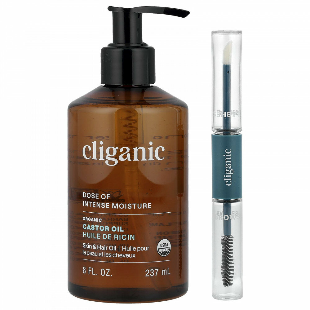 Cliganic, Dose of Intense Moisture™, набор для ухода за ресницами и бровями с органическим касторовым маслом, 237 мл (8 жидк. унций)