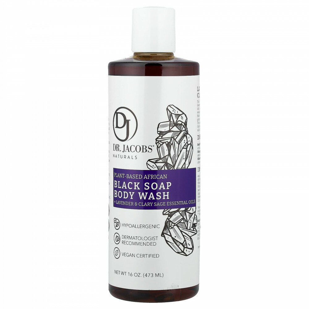 Dr. Jacobs Naturals, Африканское черное мыло для душа на растительной основе, эфирные масла лаванды и мускатного шалфея, 473 мл (16 унций)
