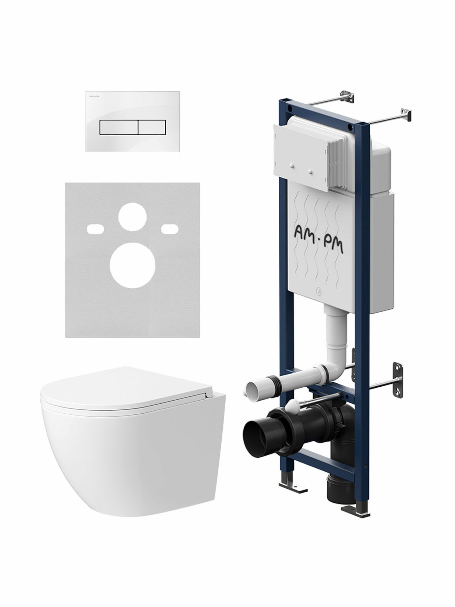 Инсталляция AM.PM ErgoFit с подвесным унитазом Damixa Quanta, клавиша M белый глянец