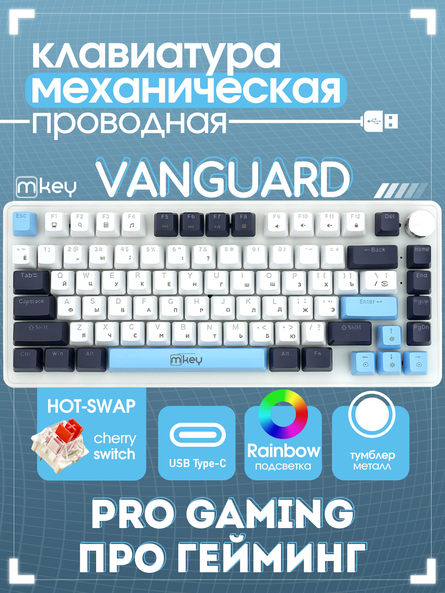 Клавиатура механическая игровая с подсветкой и проводом