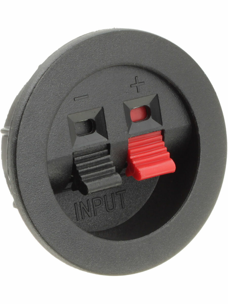 Разъем зажим акустики круг d42мм на корпус 2 входа пластик, зажим