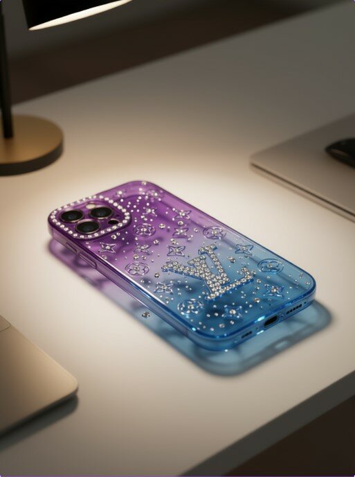 Чехол MyPads для iPhone 12 / 12 Pro тонкая силиконовая крышка с защитой задней камеры со стразами Луи Витон фиолетовый