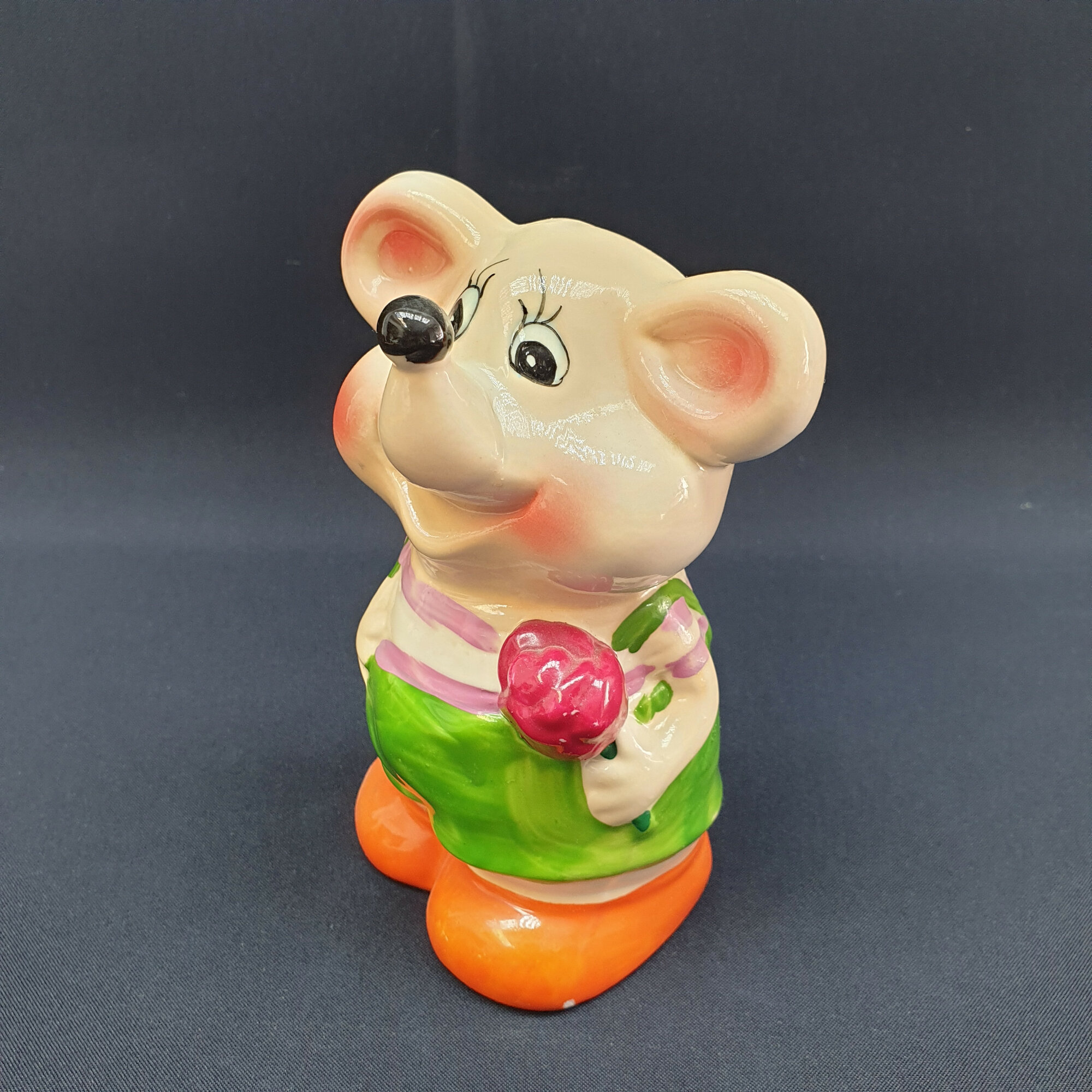 Винтажная копилка без заглушки, Мышка 19 см, керамическая.