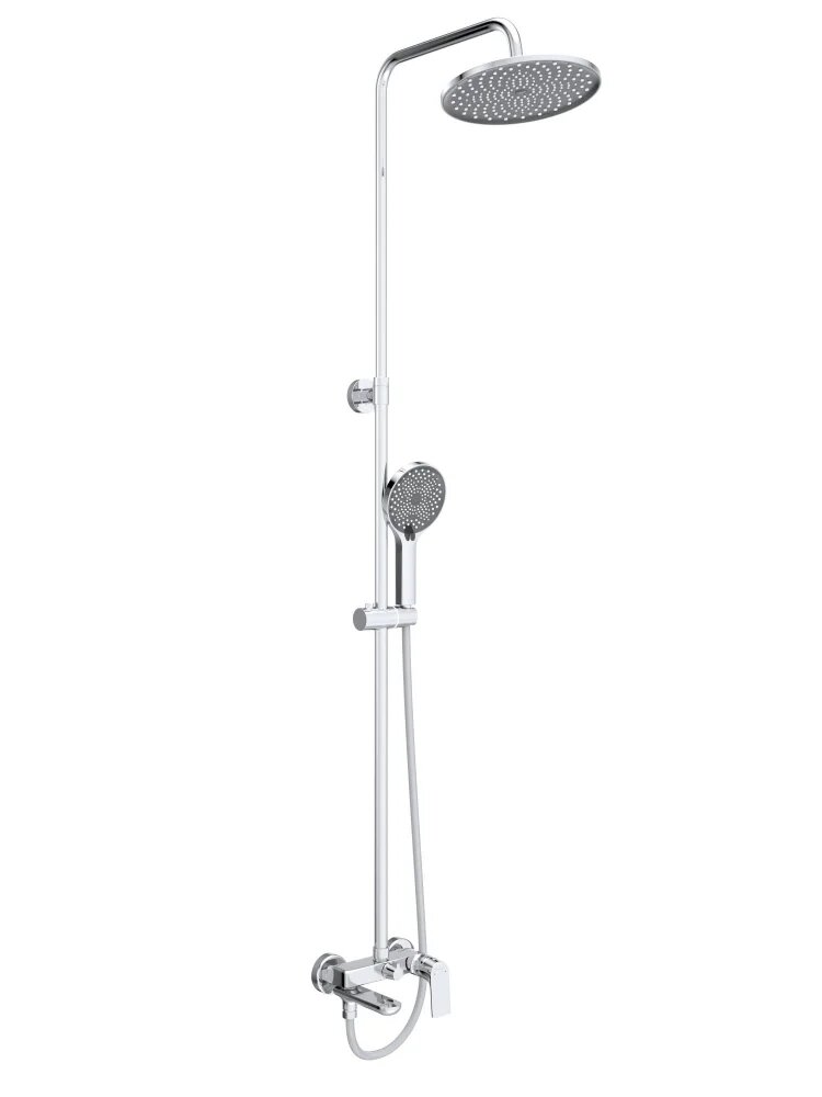 Душевая стойка BelBagno Marino MARINO-VSCM-CRM со смесителем, хром, глянцевая, душевая система с тропическим душем, с изливом, с лейкой, латунная, рычаг сбоку