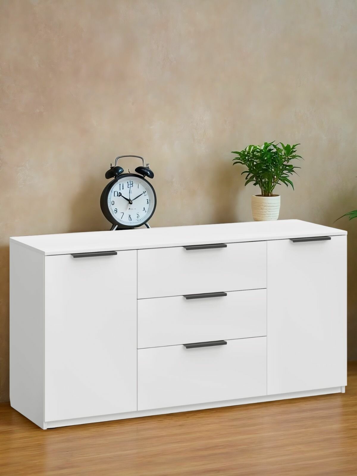 Комод для одежды и хранения вещей Чарли 9.1 Аквилон с ящиками, с полками, 140х46x71.4 см, Белое сияние