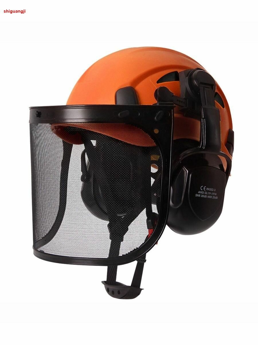 Комплект лесоруба ( строительная каска + сетчатая маска + наушники), защитный шлем