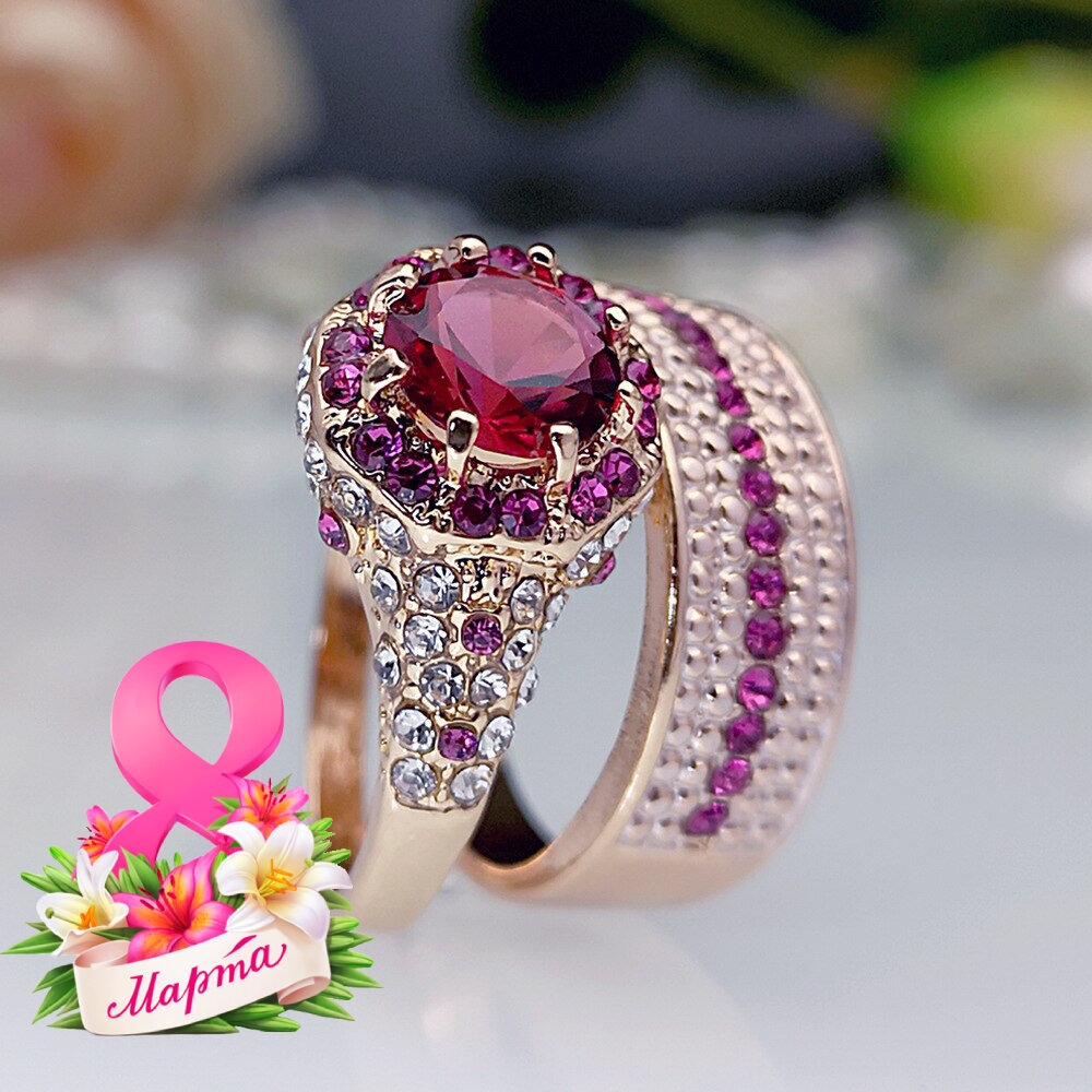 Кольцо помолвочное, циркон, горный хрусталь