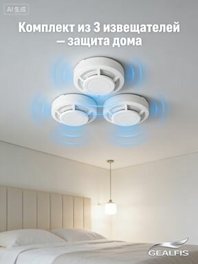 Комплект из 3 автономных датчиков дыма Дымовой извещатель с звуковым сигналом для дома и квартиры Пожарная безопасность