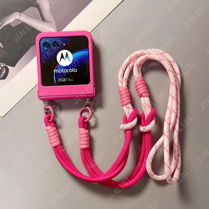 Розовый чехол для Motorola Razr 50 60 70 с ремешком