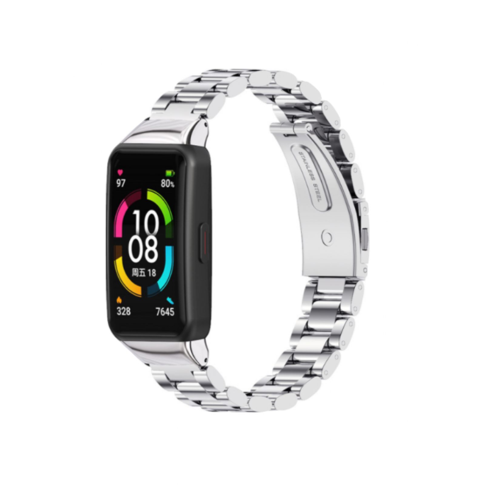 Сменный стальной ремешок MyPads для умных часов HONOR Band 6 с раскладным замком и тройными звеньями