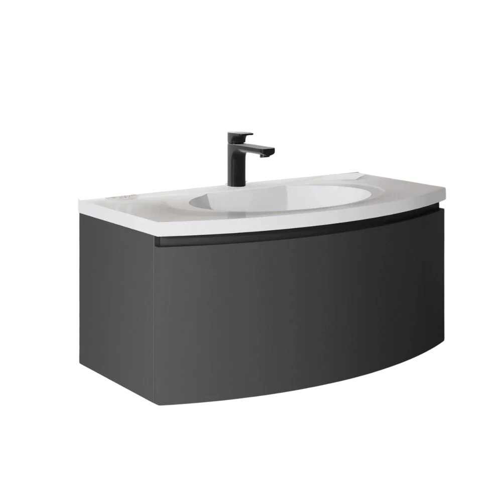 Тумба с раковиной Itana Arko Y 90 подвесная, 89$9 см, серая, черная, матовая, из МДФ, с ящиками, раковина для ванной, из искусственного камня, прямоугольная