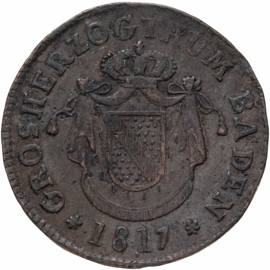 Германия, Баден 1/2 крейцера 1817, Медь, в сохранности XF