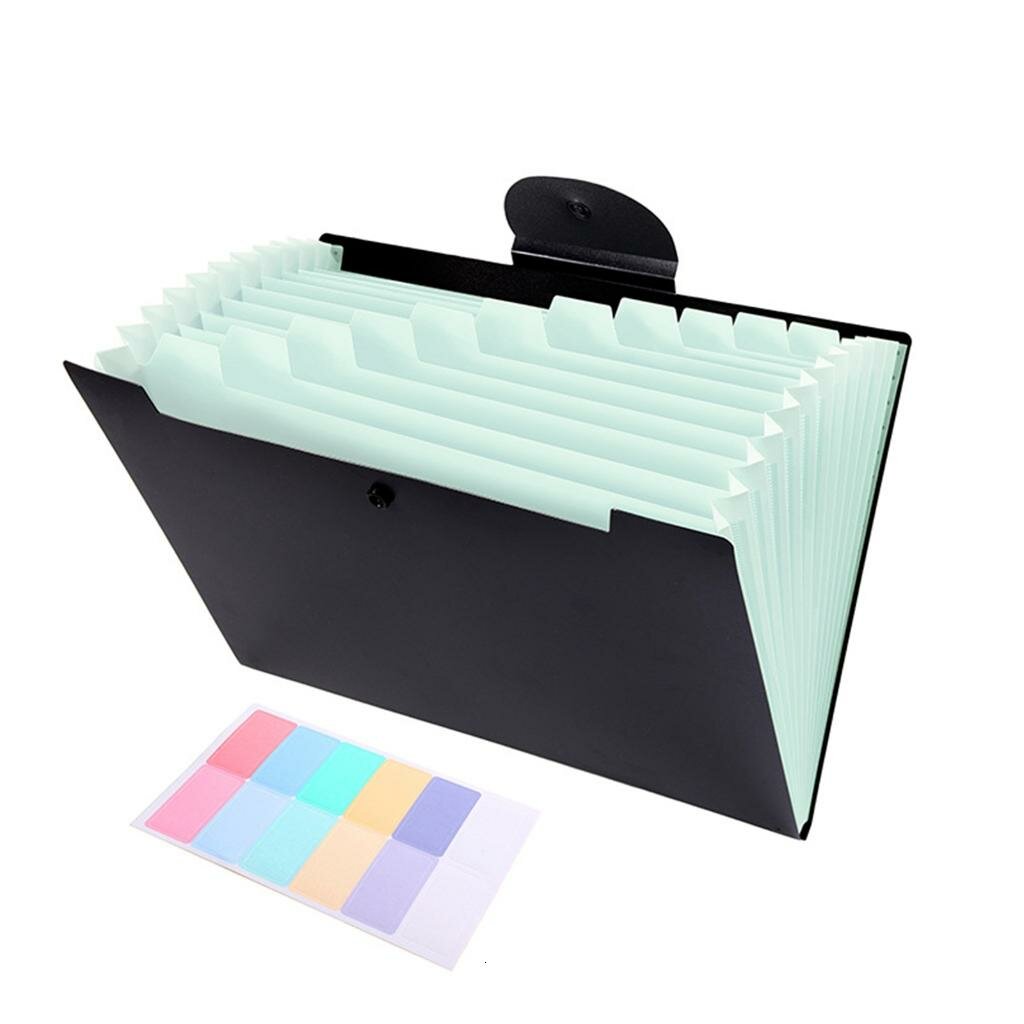Расширяемый органайзер для документов с 12 карманами, Зеленый