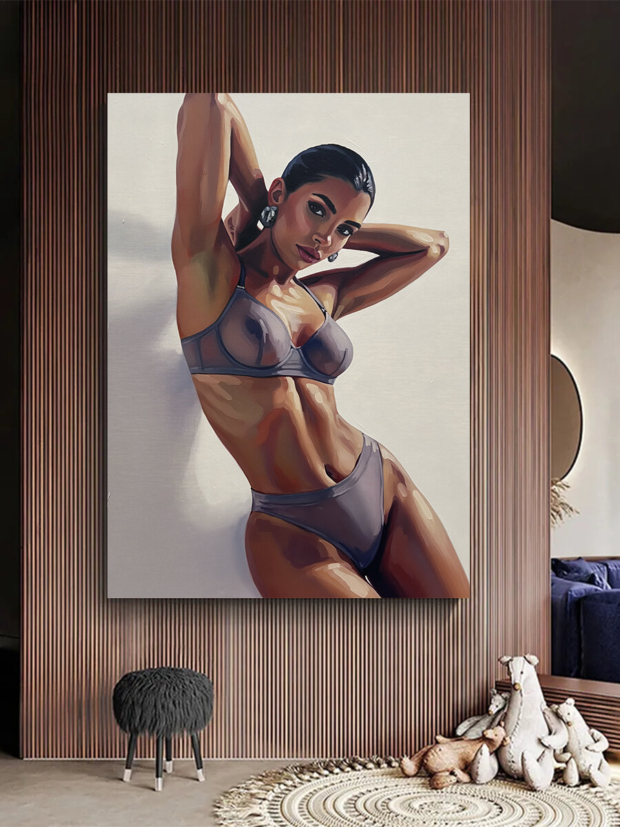 Картина интерьерная - "Девушка 18+, бикини, в красивом белье женщина 18+" , 50х70 см.