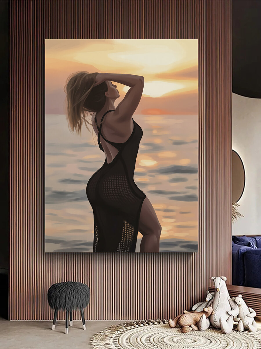 Картина интерьерная - "Девушка 18+, бикини, в красивом белье женщина 18+" , 50х70 см.