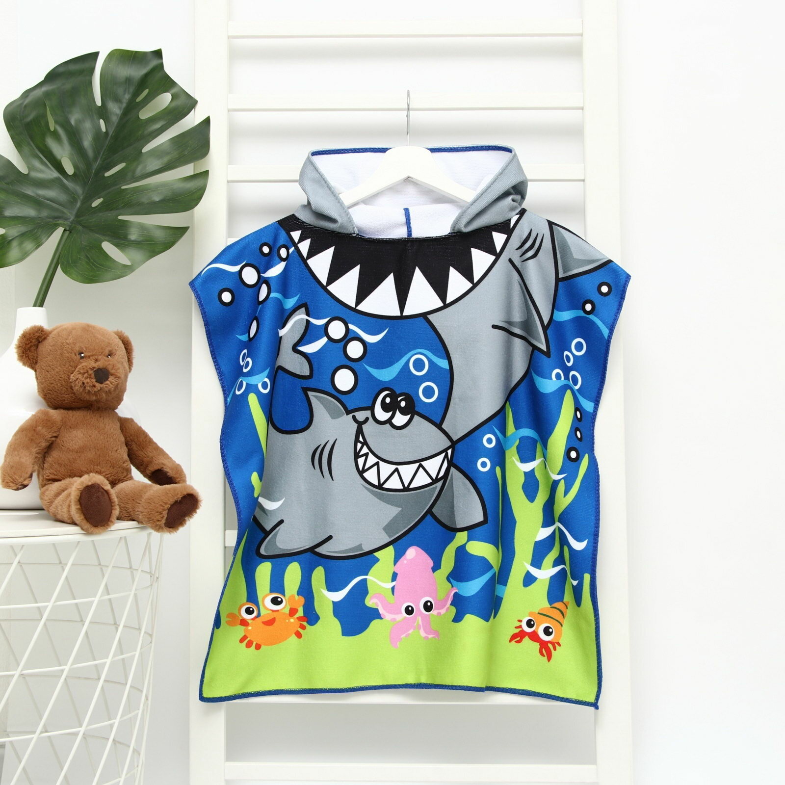 Полотенце - пончо детское махровое "Крошка Я. Акулы", 60x120 см, микрофибра