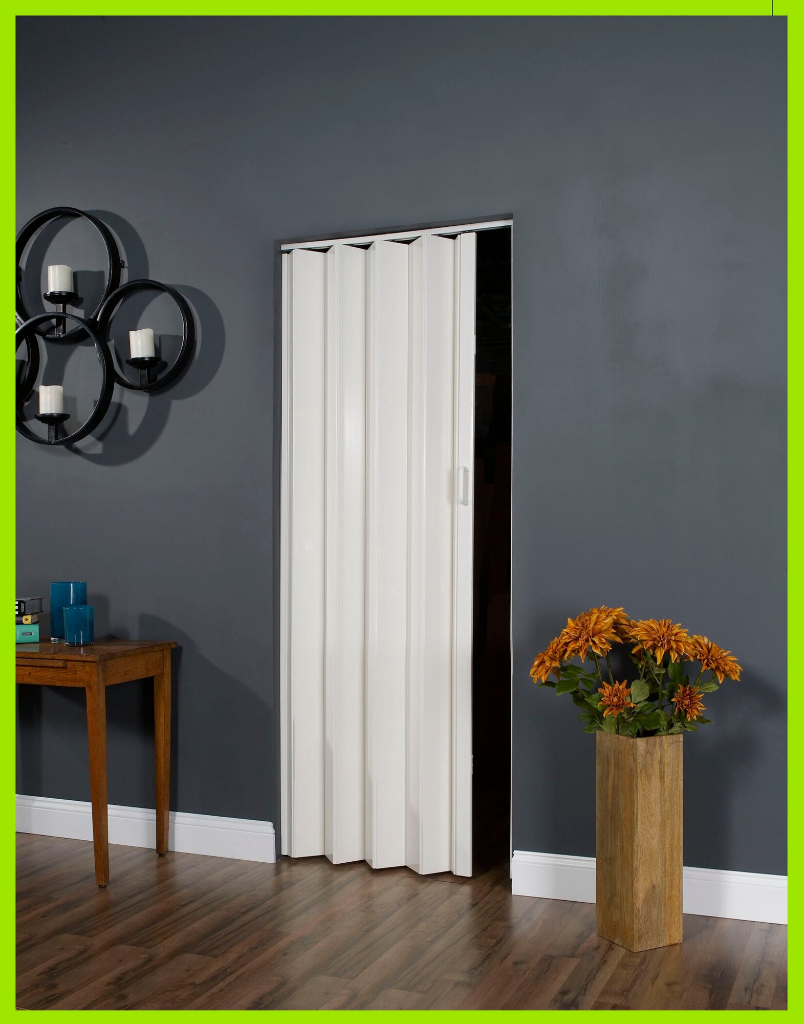 Дверь-гармошка "UNI" 203 х 82 см, белая молочная полуматовая, колесики, магнитная защелка