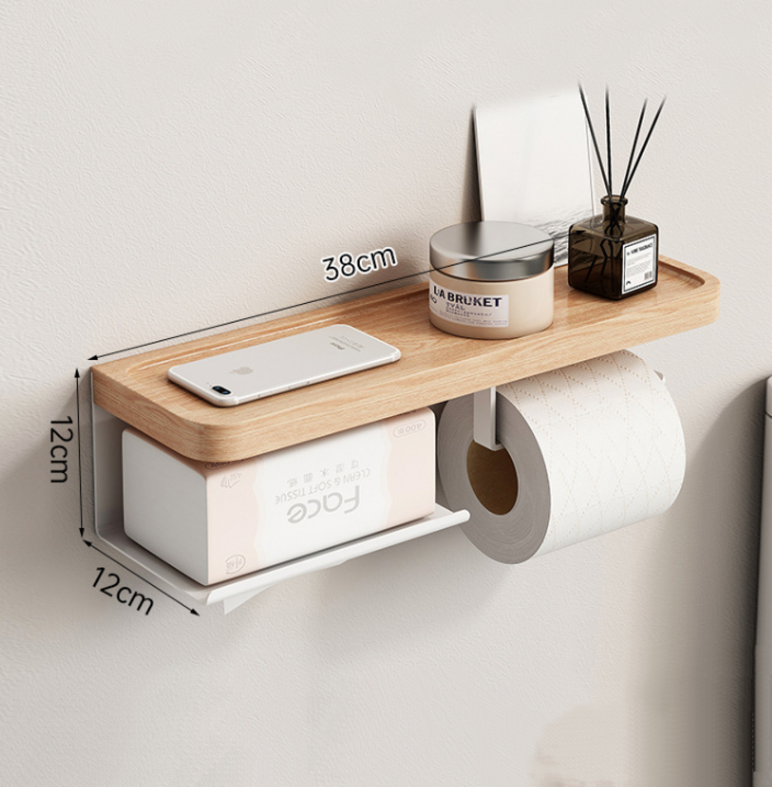 Двойной держатель MyPads для туалетной бумаги с полочкой, влагостойкий, без сверления