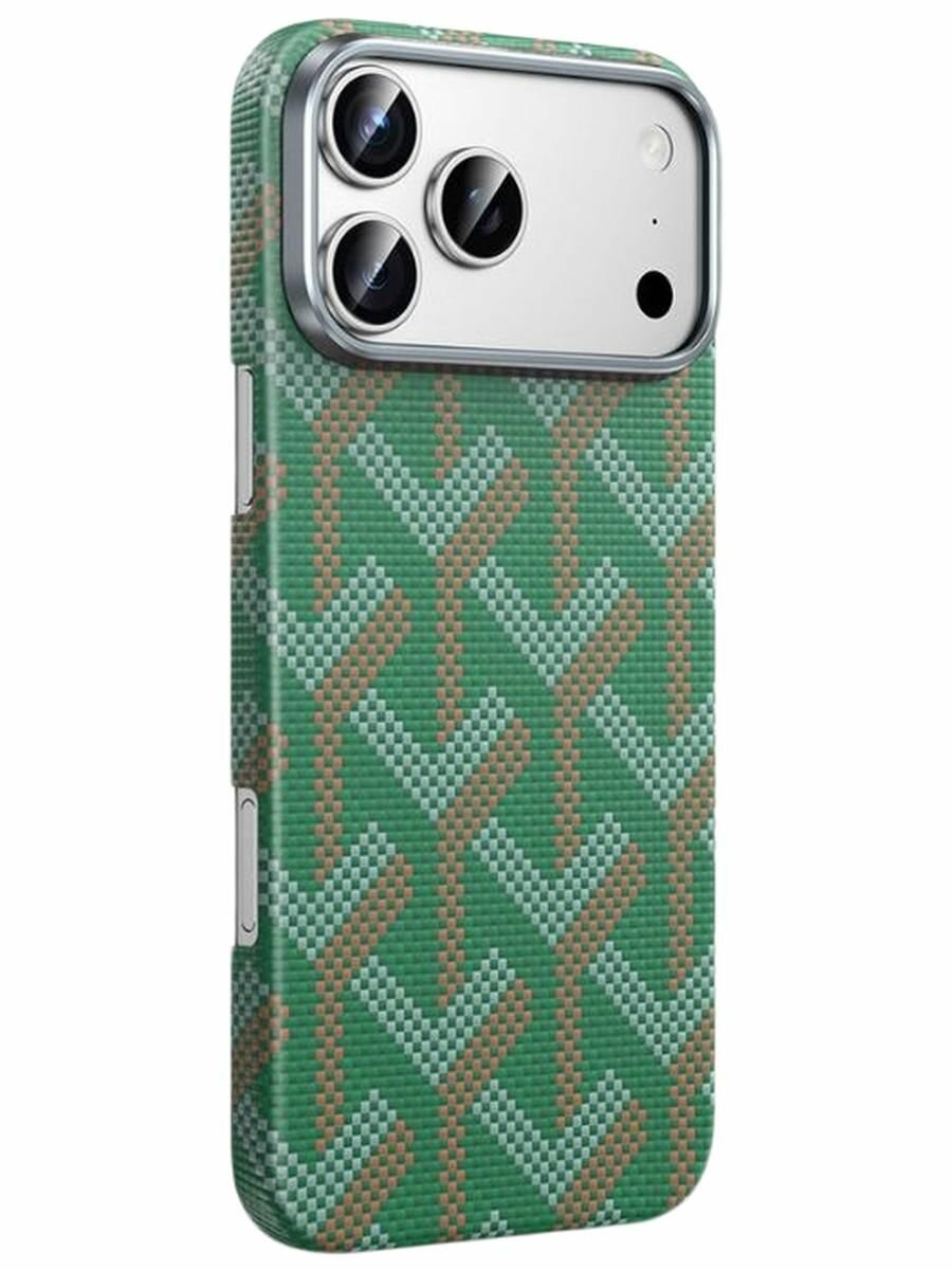 Чехол с MagSafe для iPhone 17 Pro Max KEVLAR PRAGUE, зеленый.