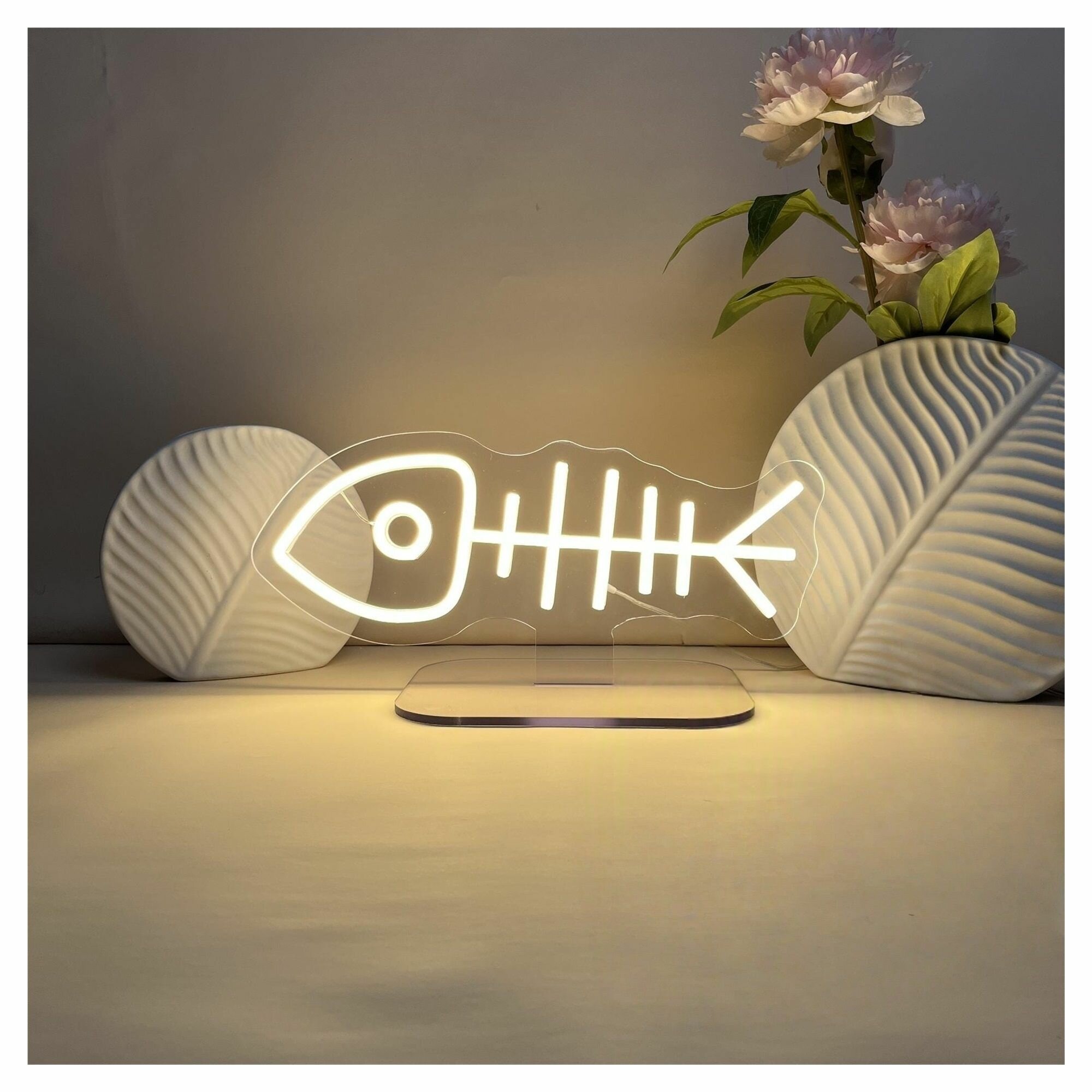 Неоновая Вывеска В Виде Рыбьих Костей 18смx39см