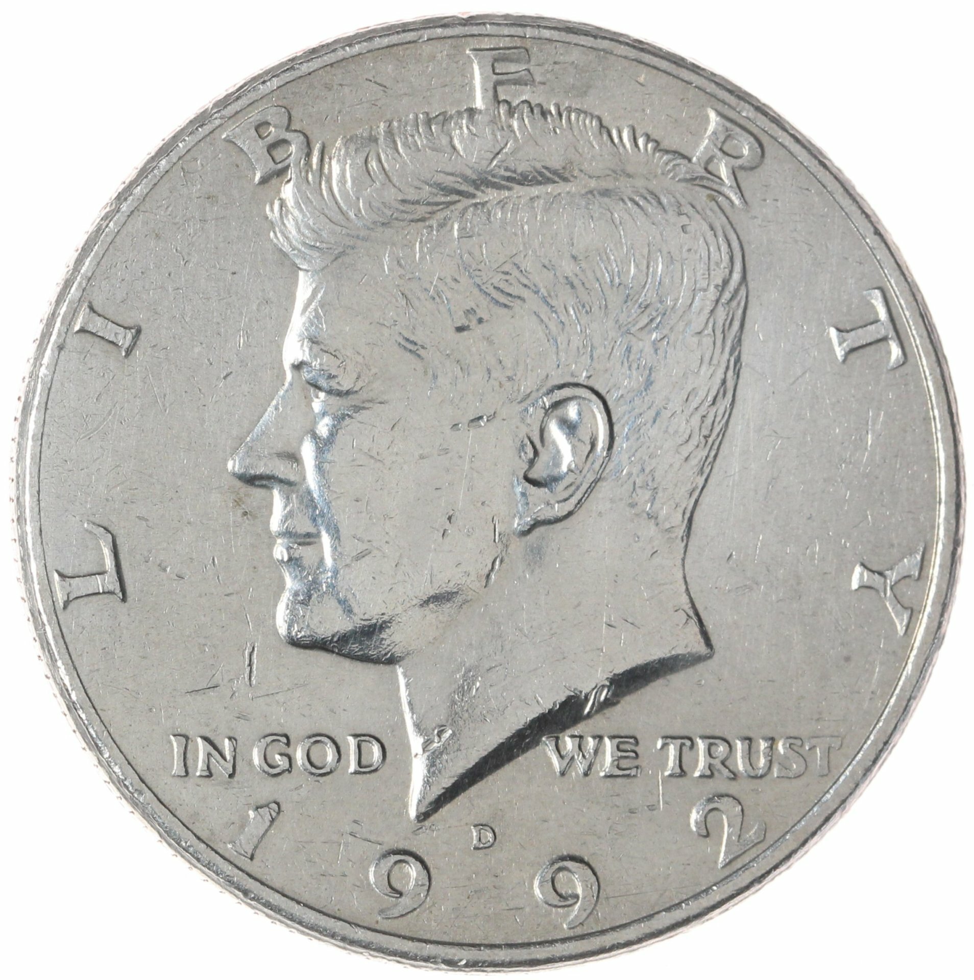 США 50 центов 1/2 доллара, half dollar 1992 D Kennedy Half Dollar, Медь, в сохранности XF