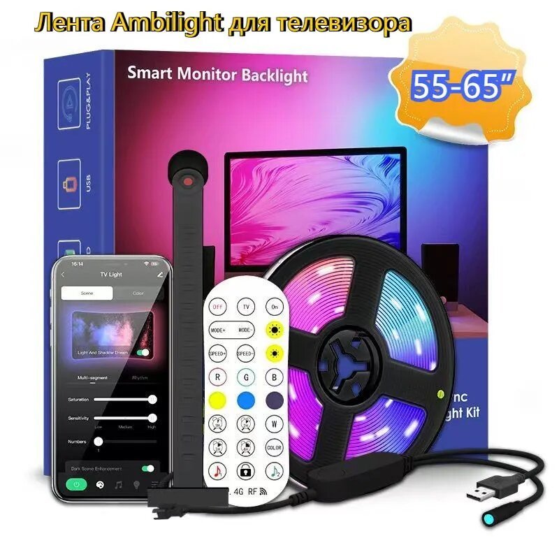 Светодиодная лента Ambilight для телевизора, 1 шт, IP20, IP65, 10W