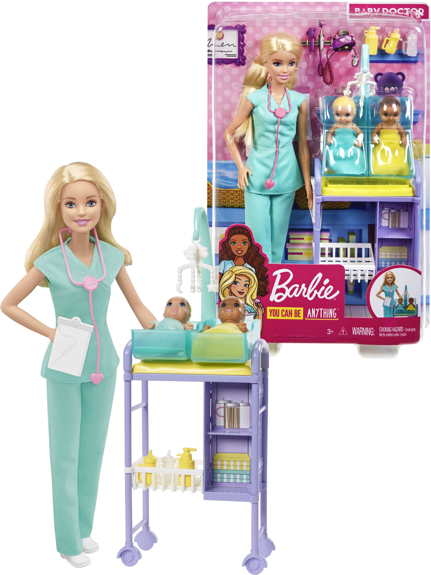 Кукла Barbie Професии GKH23/DHB63 доктор - педиатр (блондинка) с младенцами Барби Mattel