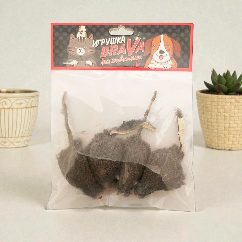 Игрушка для кошек Мышь серая 5см 4шт нат. мех кролика